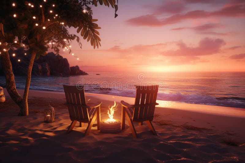 Romantic Beach Sunset Scenes for Valentines Day Stock Illustration ...
