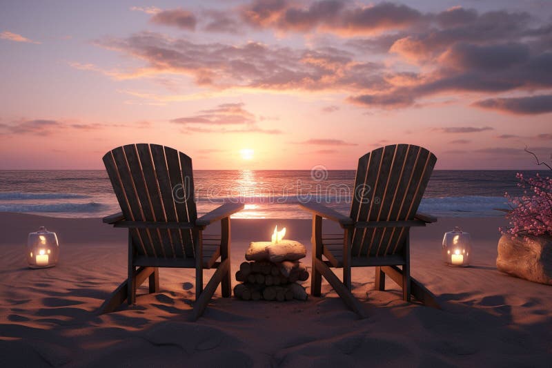 Romantic Beach Sunset Scenes for Valentines Day Stock Illustration ...