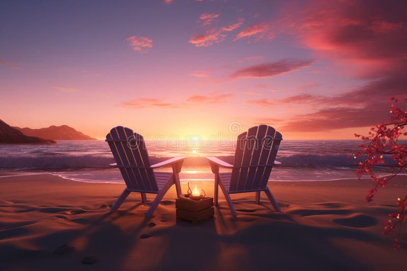 Romantic Beach Sunset Scenes for Valentines Day Stock Illustration ...