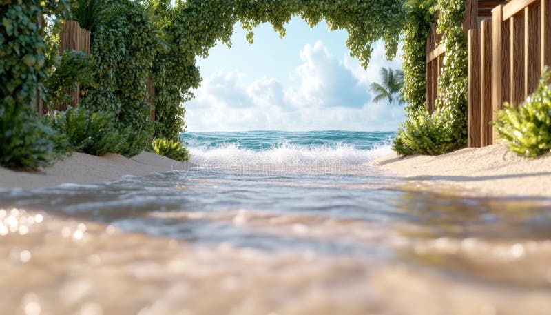 Romantic Beach Wedding Ceremony with Natural Ocean Aisle, Waves Gently Lapping at the Shore ...