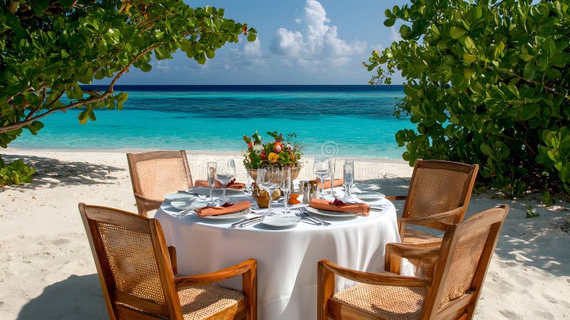 Romantic Beachside Dining Tropical Table Setting with Ocean View AI ...