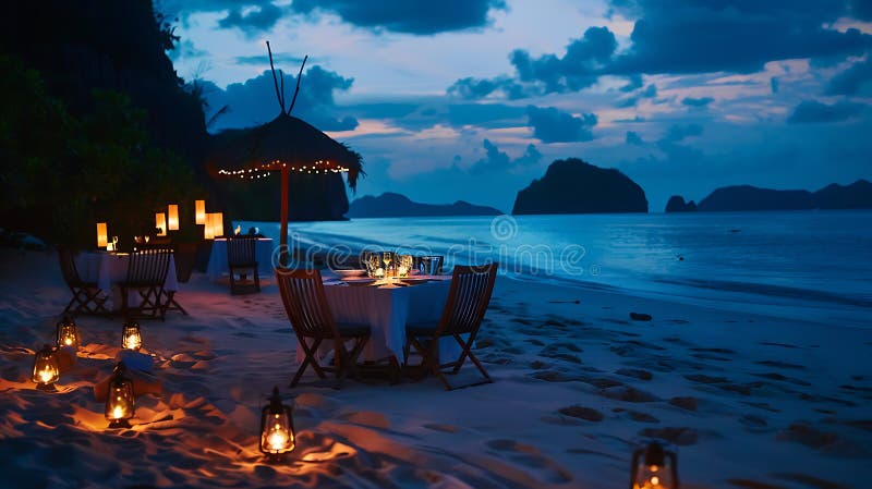 Romantic Beachside Dinner Setting Under the Moonlight Stock Image ...