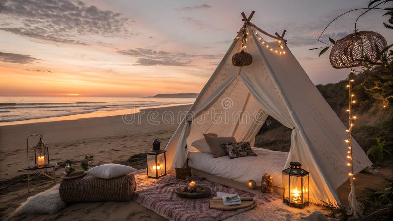 A Romantic Beachside Glamping Setup for Two. Featuring a Tent with a ...