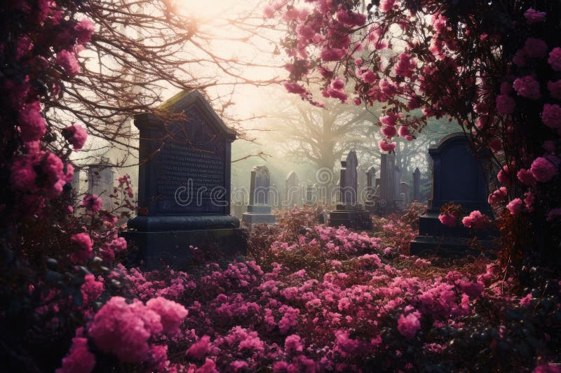A Romantic Beautiful Graveyard Stock Illustration - Illustration of ...