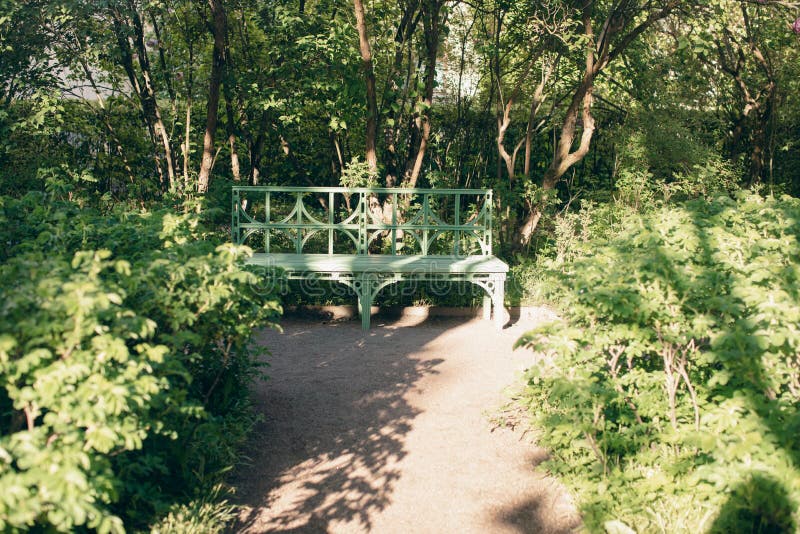 Romantic Bench in Peaceful Park in Spring Stock Image - Image of ...