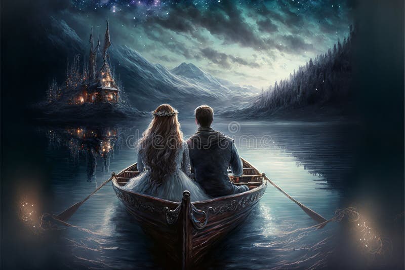 A Romantic Boat Ride on a Mystical River (Generative AI) Stock ...