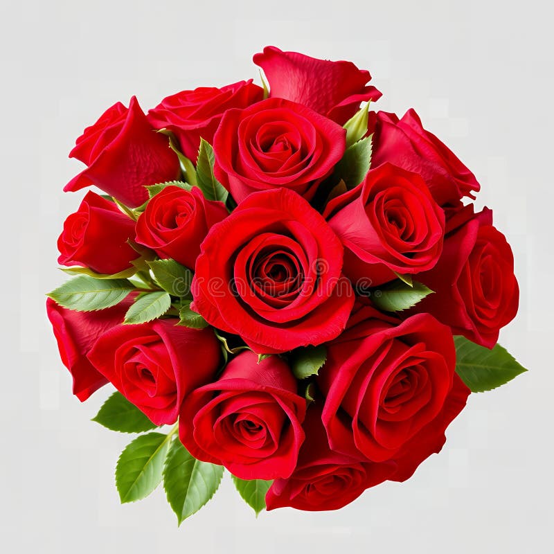 Romantic Bouquet of a Dozen Deep Red Roses Close Up View Stock Photo ...