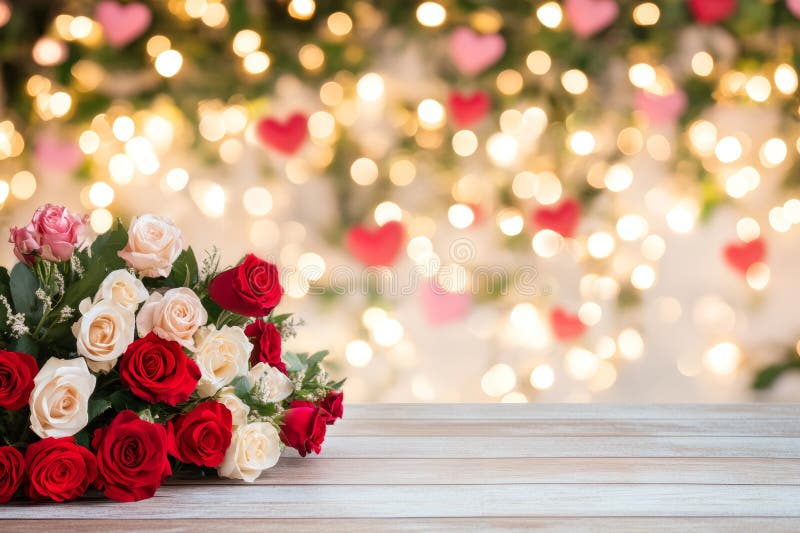 A Romantic Bouquet of Roses Elegantly Placed on a Table, Illuminated by ...