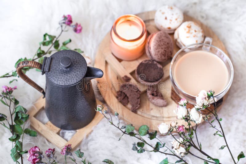 Romantic Breakfast with a Cup of Hot Drink and a Teapot Stock Photo ...