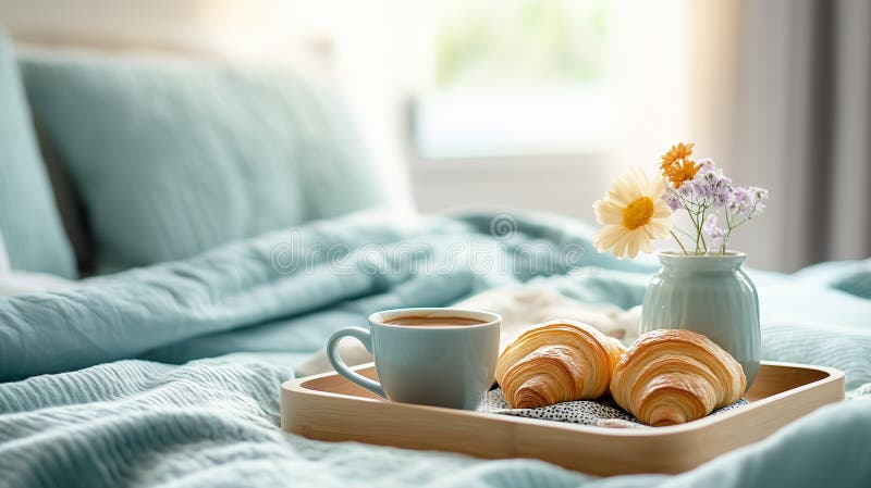 Romantic Breakfast Setting with Croissants and Coffee Stock Photo ...