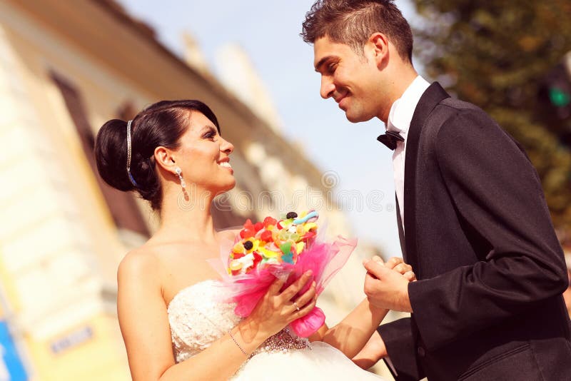Romantic Bridal Couple on the Beach Stock Image - Image of beach ...