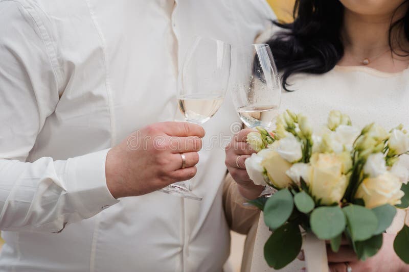 Romantic Bridal Toast with Champagne and Flowers Stock Photo - Image of ...