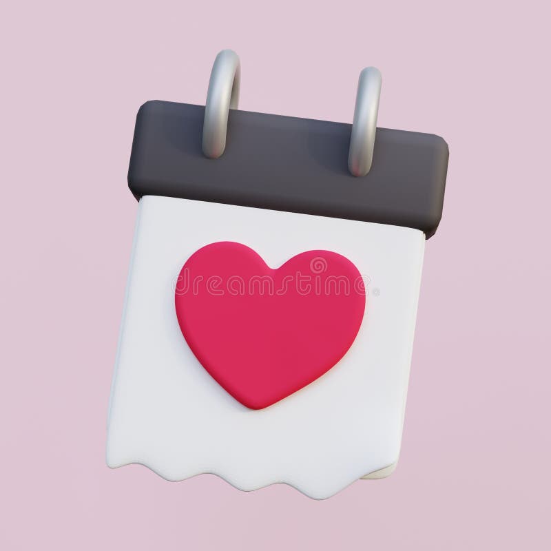 Romantic Calendar with Heart. Organizer Icon with Red Heart. 3d Render ...