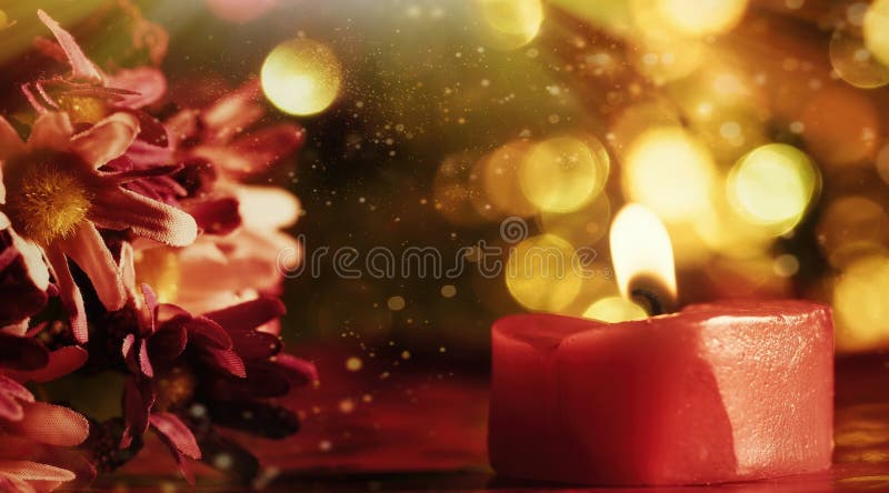 Romantic Candle Light and Colorful Bokeh Behind Stock Illustration ...