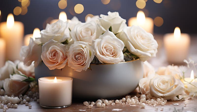 Romantic Candlelight, Burning Flame, Glowing Flower, Elegance and ...