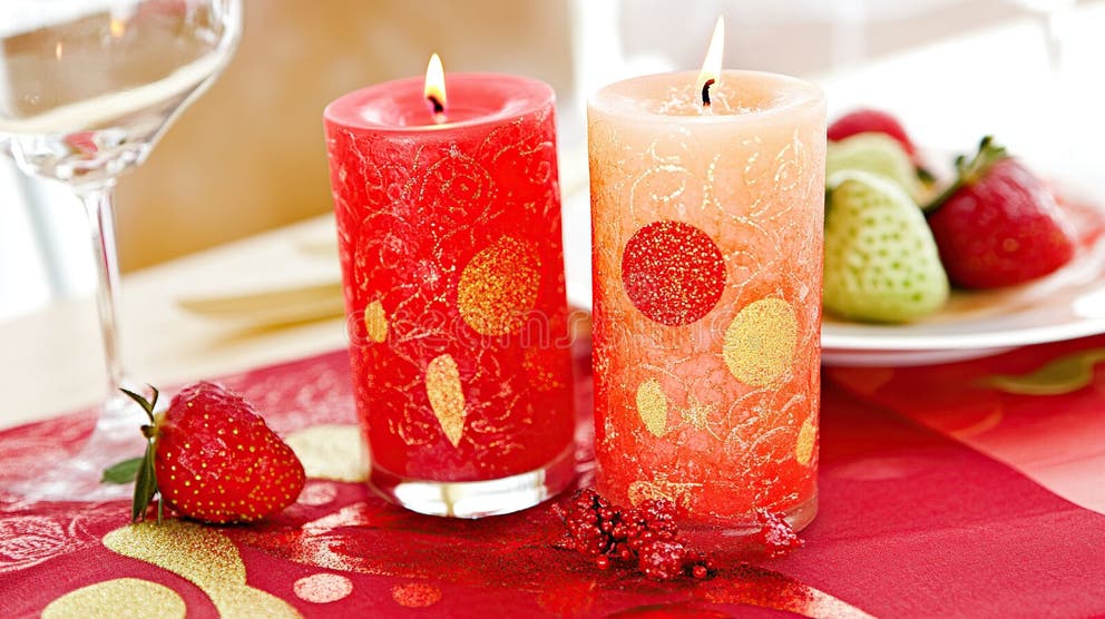 Romantic Candlelight Dinner, Strawberries, Table Setting Stock Photo ...
