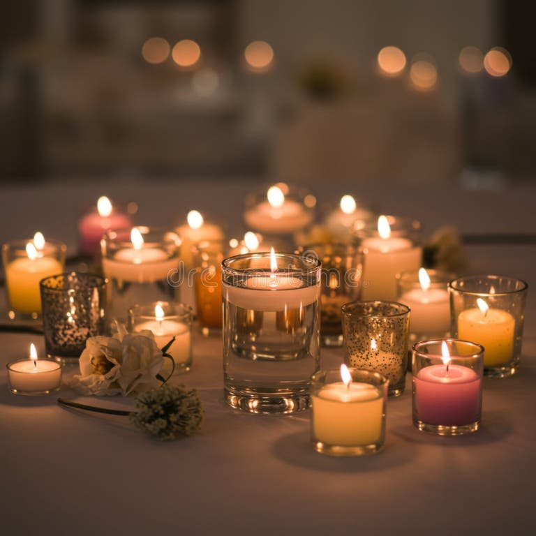 Romantic Candlelight Table Setting with Floating Candles Stock ...