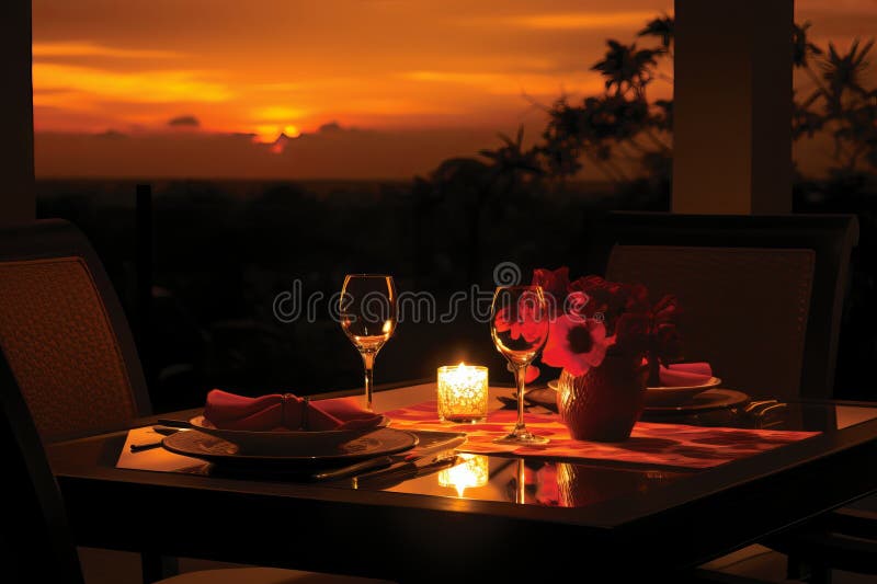 Romantic Candlelit Dinner Table with Elegant Setting and Copy Space ...