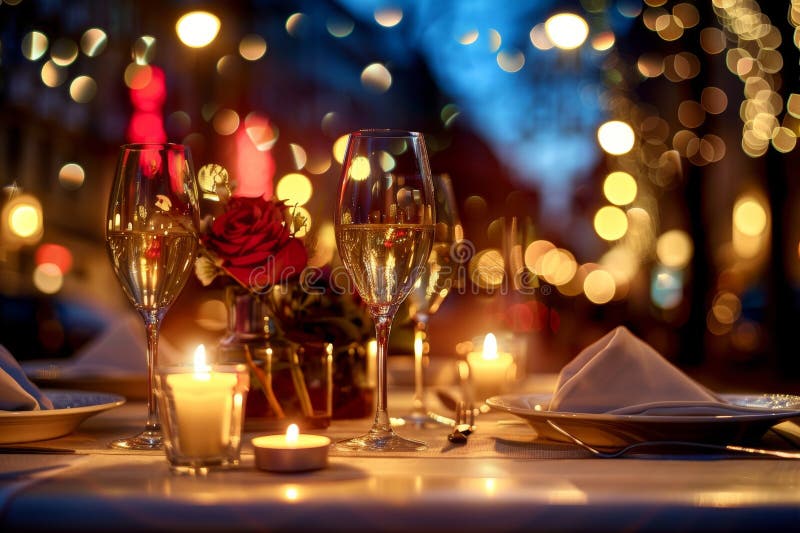 Romantic Candlelit Dinner Table Illuminated at Night for an Intimate ...