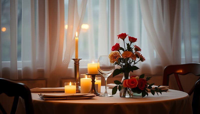Romantic Candlelit Dinner Table, Intimate Setting, Stock Photo, Generative AI Stock Illustration ...
