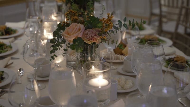 Romantic Candlelit Dinner Table with Roses and Elegant Decor Stock ...