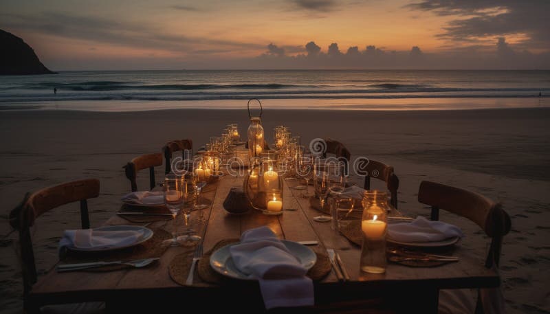Romantic Candlelit Dinner on Tranquil Tropical Coastline, Luxury ...