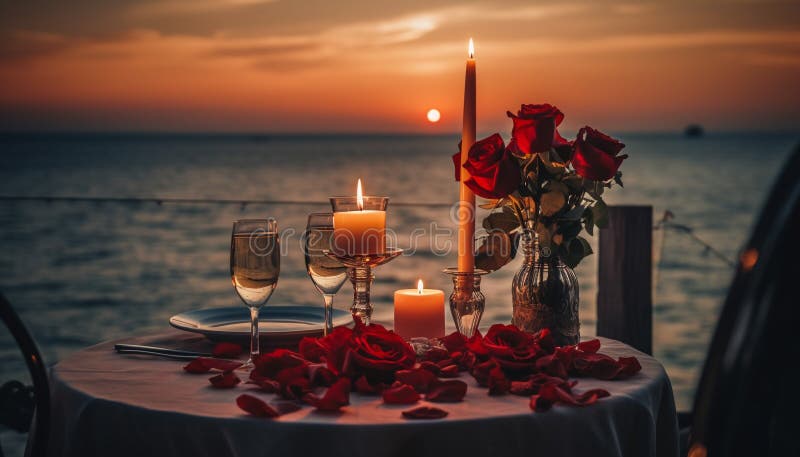 Romantic Candlelit Table at Sunset, Celebrating Love and Relaxation ...