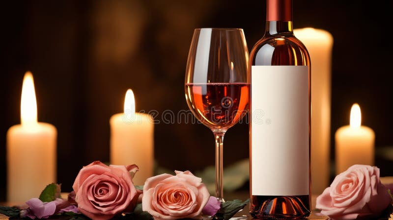 Romantic Candlelit Wine and Roses Setup for Intimate Celebration Stock ...