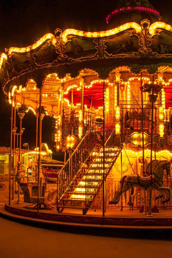 Romantic Carousel on the Background of the Eiffel Tower at Sunset ...