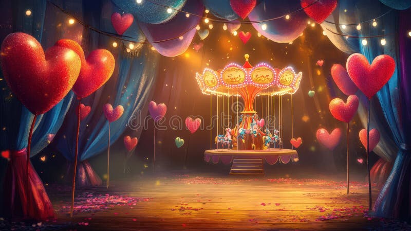 Romantic Carousel Stage Setting with Heart Decorations Stock Photo ...