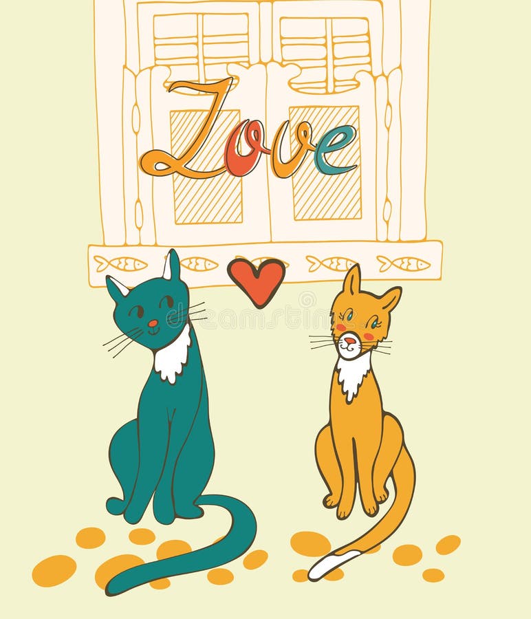 Romantic Cats Couple Illustration Stock Vector - Illustration of grumpy ...