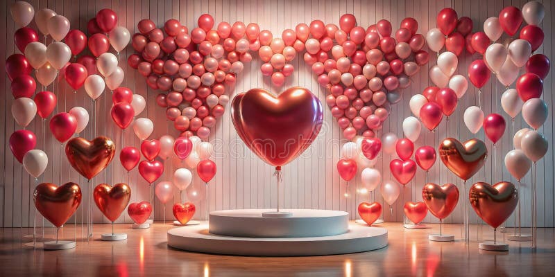 Romantic Celebration with Heart-shaped Balloons and Elegant Display ...