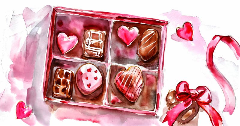 Romantic Chocolate Box in Water Colour Style Stock Illustration ...