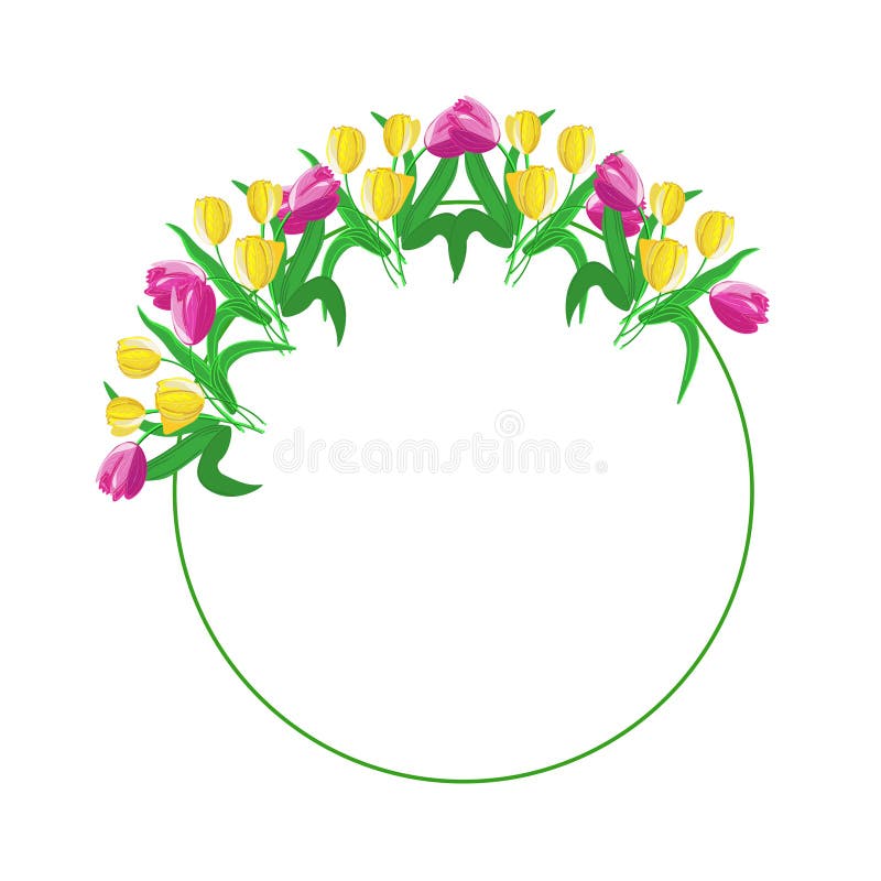 Romantic Circle Frame Decorated with Tulips. Vector Illustration. Stock ...