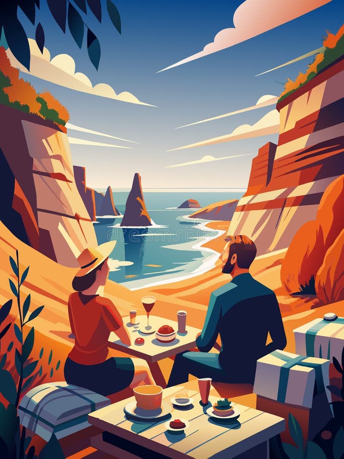 Romantic Coastal Picnic for Two at Sunset Stock Image - Illustration of ...