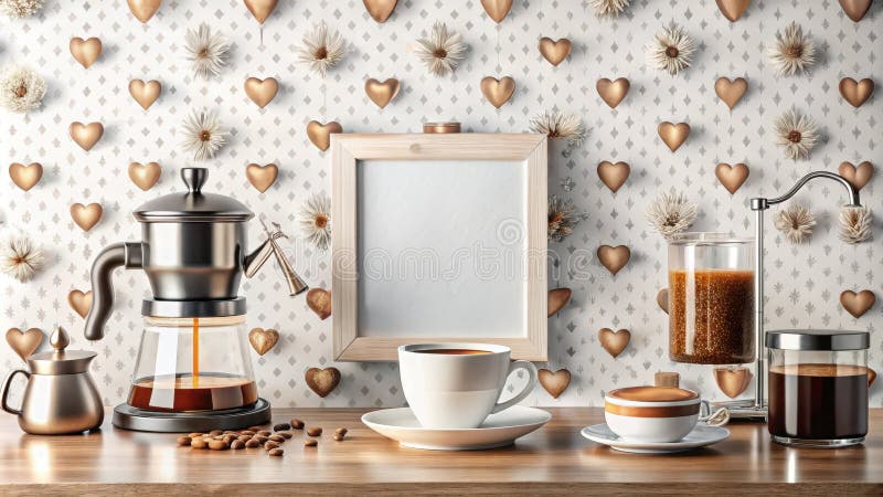 Romantic Coffee Break with Blank Frame and Coffee Maker. Generative AI ...