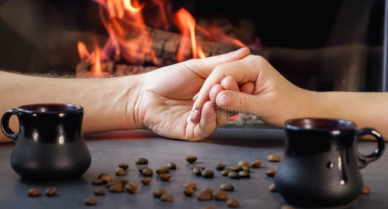 Romantic Coffee Break. a Couple Drinks Coffee from Ceramic Coffee Cups ...