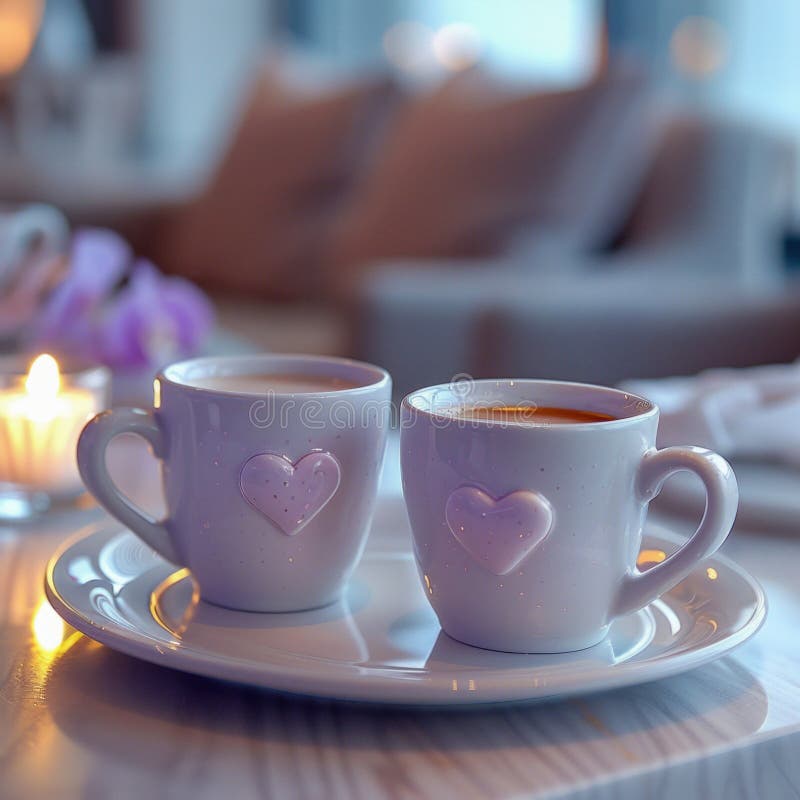 Romantic Coffee Mugs with Heart Decorations. Generative Ai Stock ...