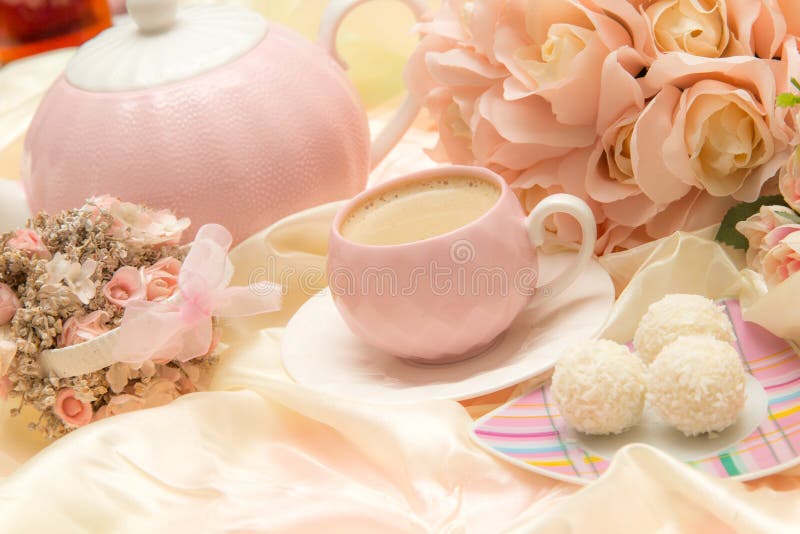 Romantic Coffee Set stock image. Image of cake, valentine - 63759975