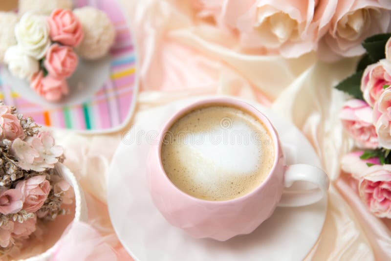 Romantic Coffee Set stock image. Image of velvet, flowers - 63760045