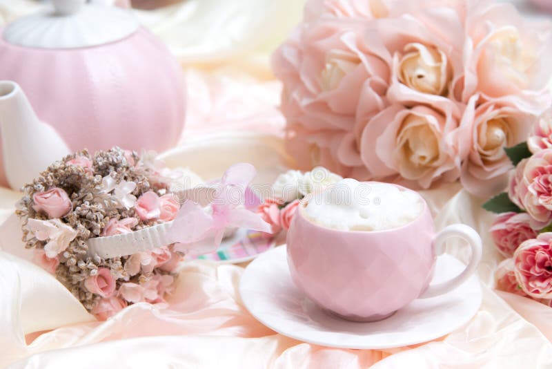Romantic Coffee Set stock image. Image of roses, velvet - 63760131