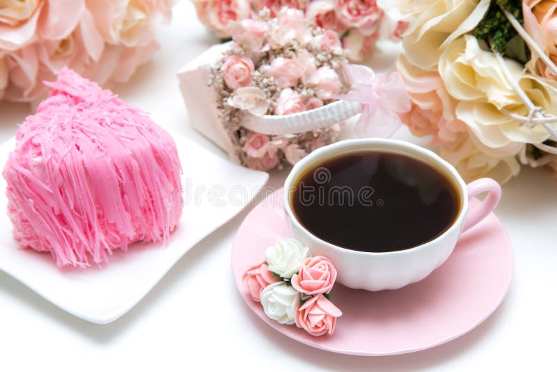 Romantic Coffee Set stock image. Image of roses, velvet - 63760131