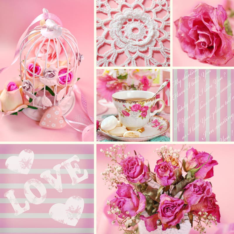 Romantic Collage of Hearts and Flowers Stock Photo - Image of date ...