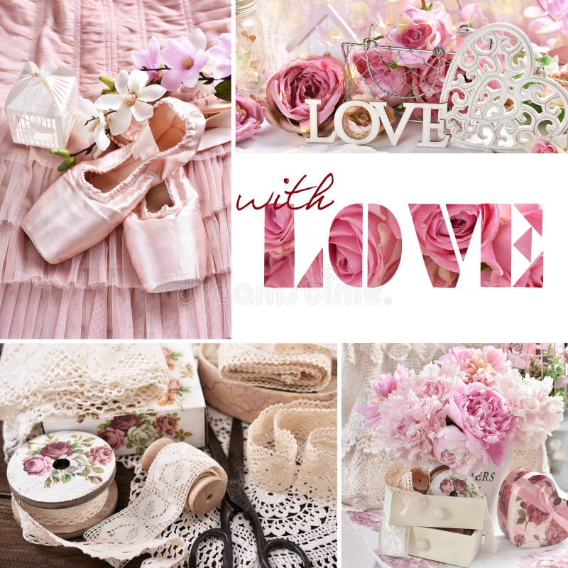 Romantic Collage of Hearts and Flowers Stock Photo - Image of date ...