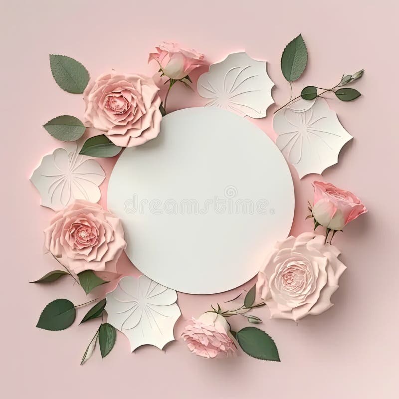 Romantic Color in Pastel Roses of Circle Shape Frame with Leave Concept ...