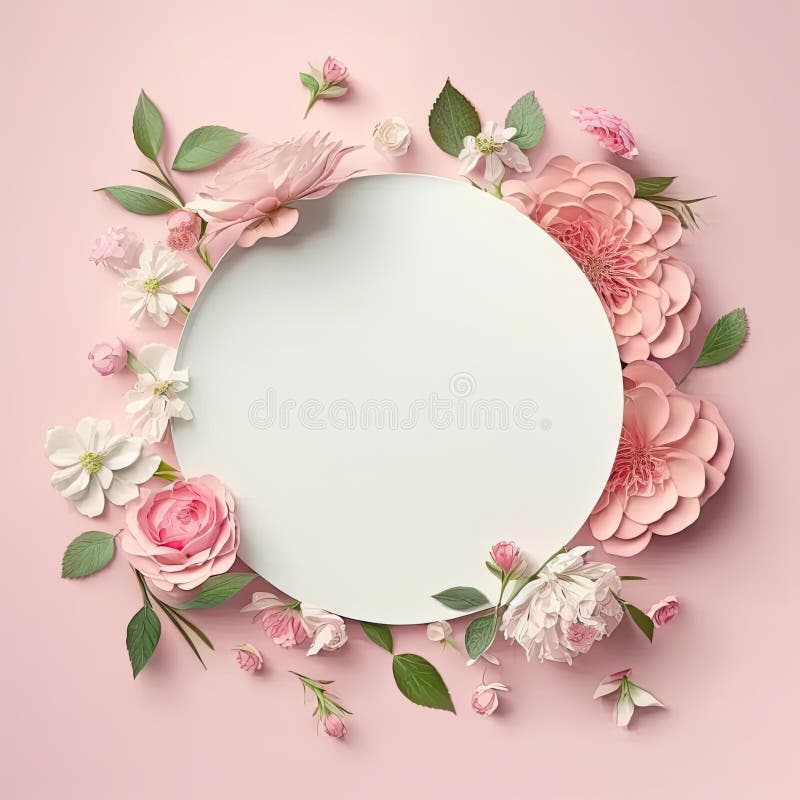 Romantic Color in Pastel Roses of Circle Shape Frame with Leave Concept ...