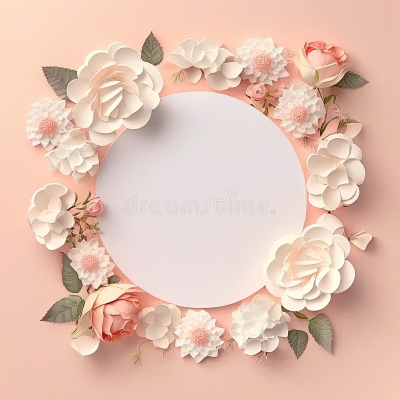 Romantic Color in Pastel Roses of Circle Shape Frame with Leave Concept ...