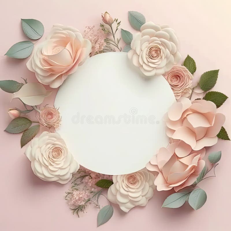 Romantic Color in Pastel Roses of Circle Shape Frame with Leave Concept ...