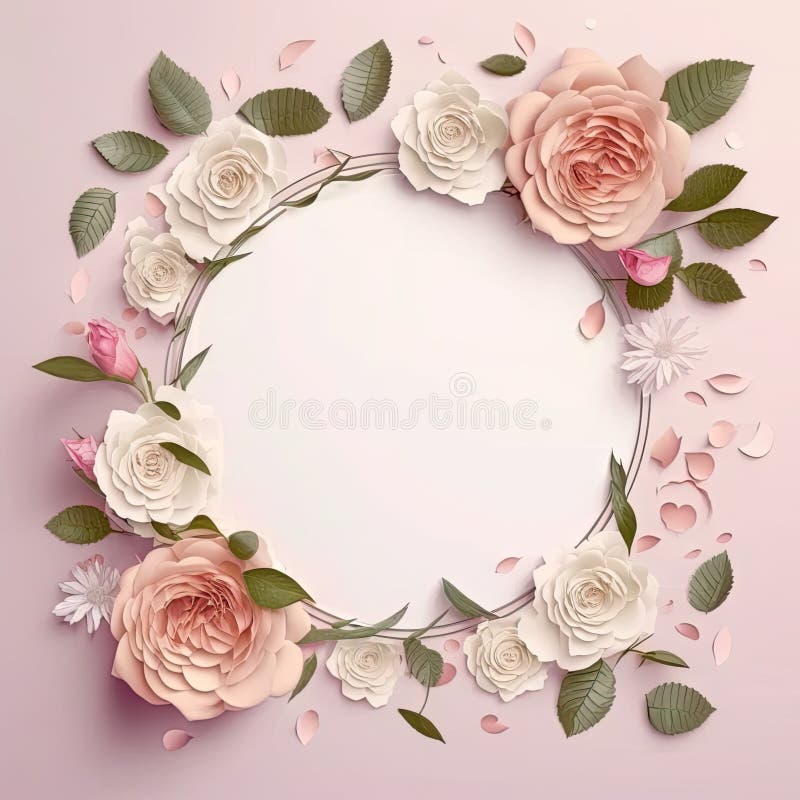 Romantic Color in Pastel Roses of Circle Shape Frame with Leave Concept ...