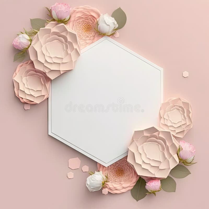 Romantic Color in Pastel Roses of Hexagon Shape Frame with Leaves ...